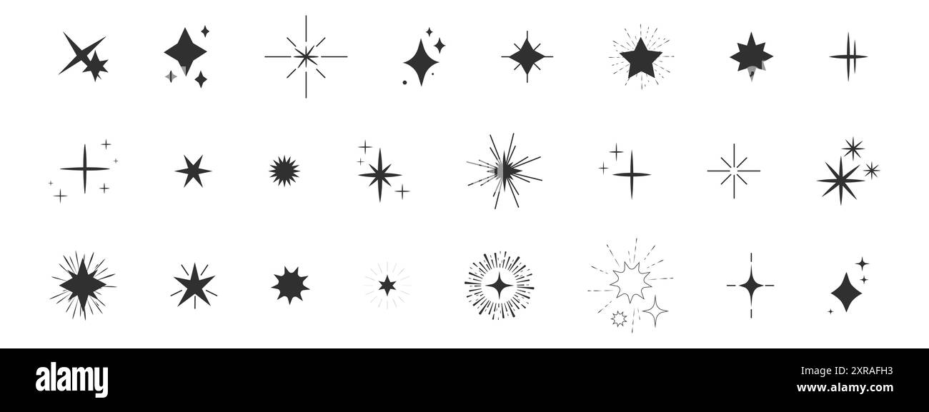 Set shine sparkle icon glare,light,blink star minimal shape, burst and ...