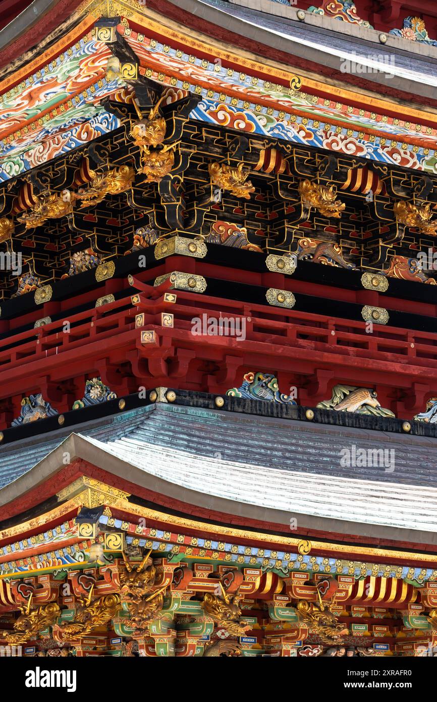 Narita, Japan - July 23 2024: Close up view of the three-story Pagoda ...