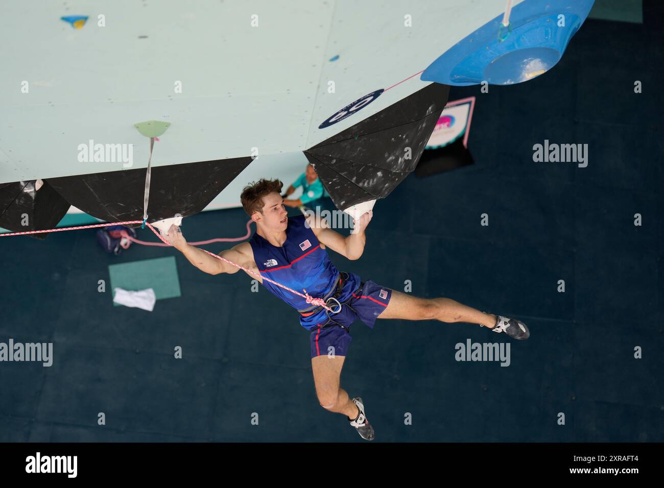 Colin Duffy of the United States competes in the men's boulder and lead ...