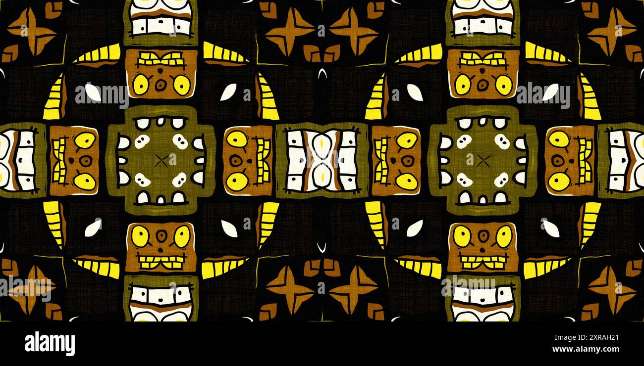 Modern tribal shape mud cloth border effect seamless pattern. Stylized ...