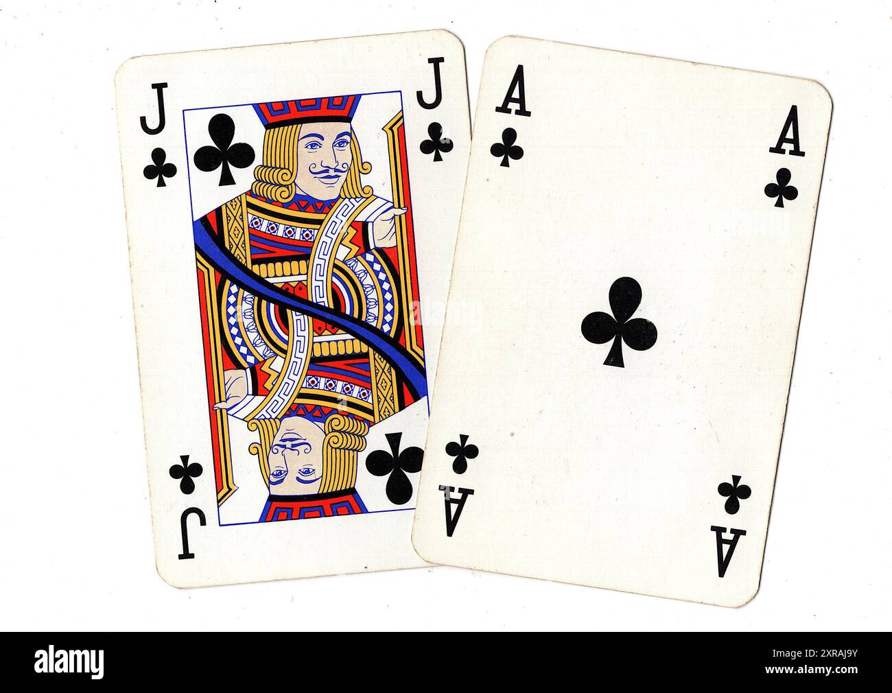 A pair of vintage pontoon playing cards in clubs on a white background ...
