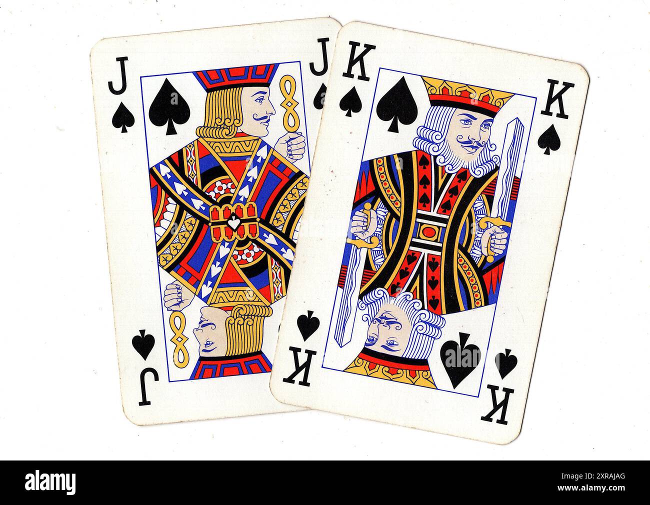 A pair of vintage pontoon playing cards in spades on a white background ...