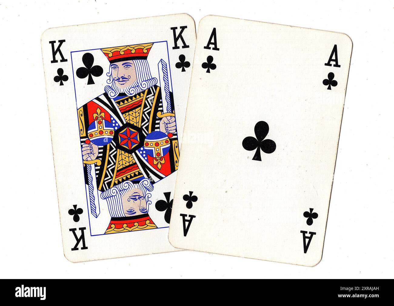 A pair of vintage pontoon playing cards in clubs on a white background ...