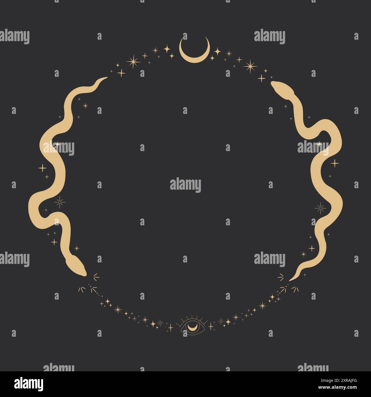 Celestial gold serpent snake circle frame, esoteric tarot or tattoo ...