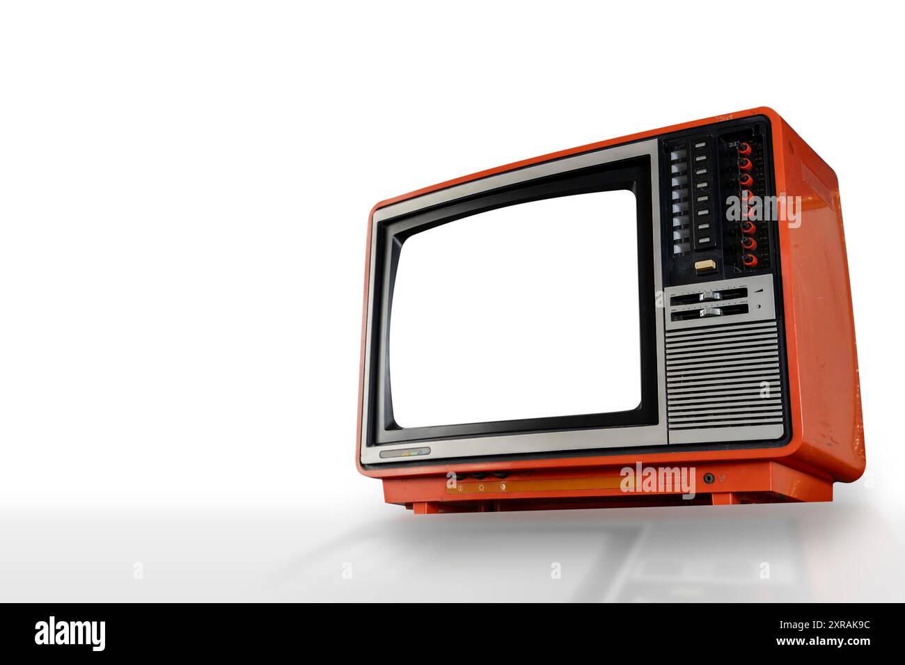A classic red television with a blank screen. Retro television, a relic ...