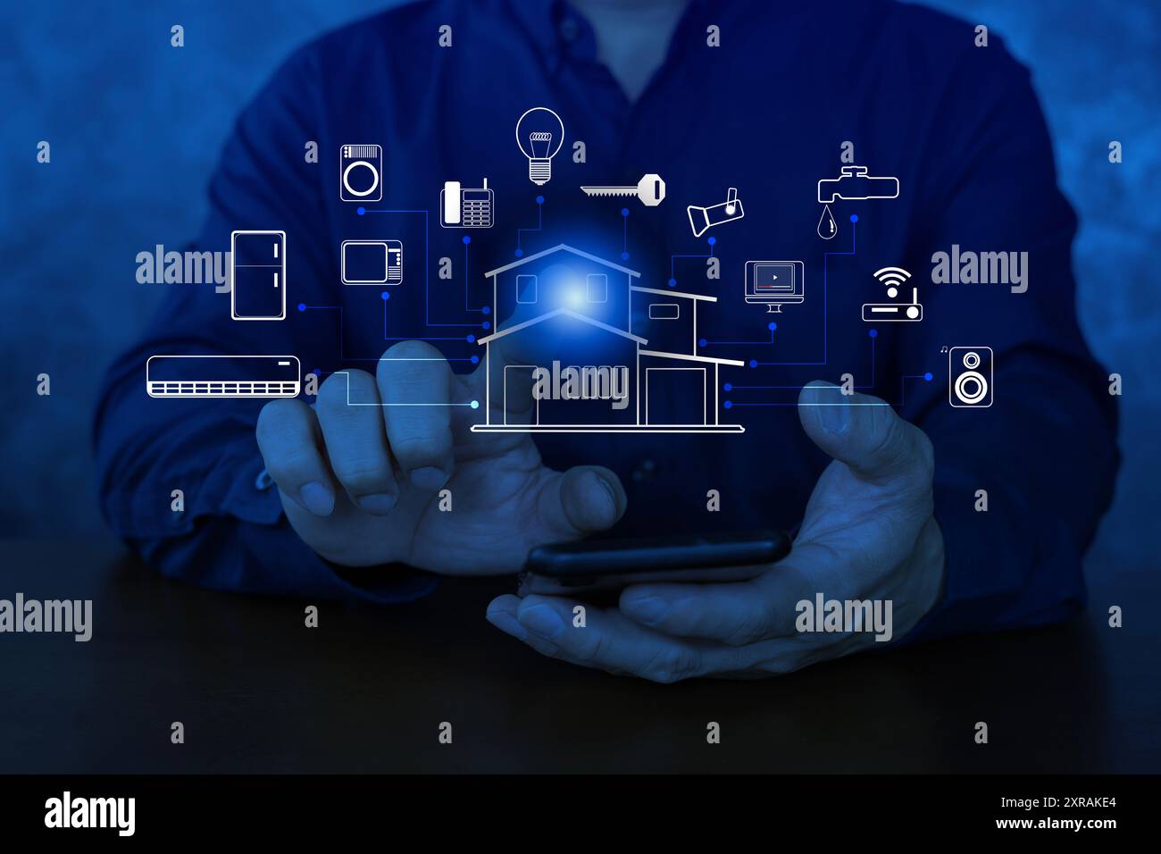 Hand using smartphone as smart home control application, smart home ...