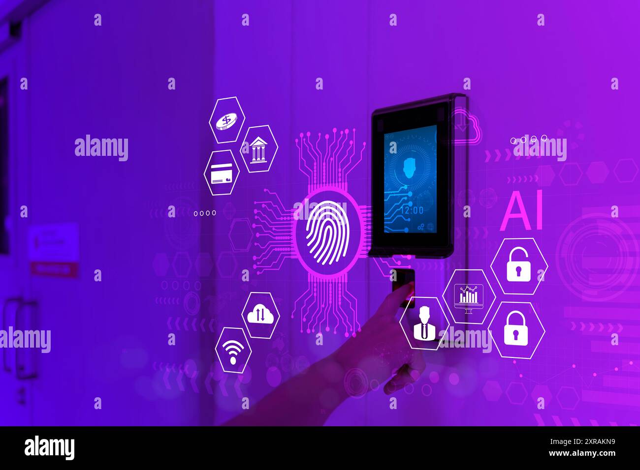 Finger print scan, Male employees press sensors to record company ...