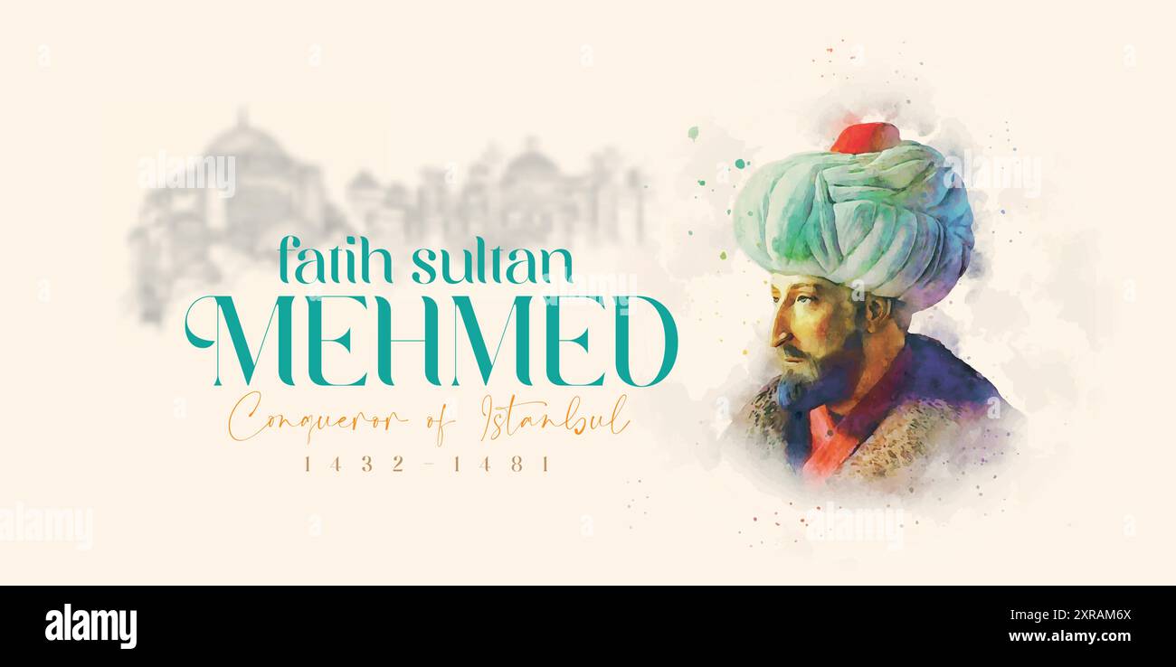Watercolor portrait illustration of Fatih Sultan Mehmed who is ...