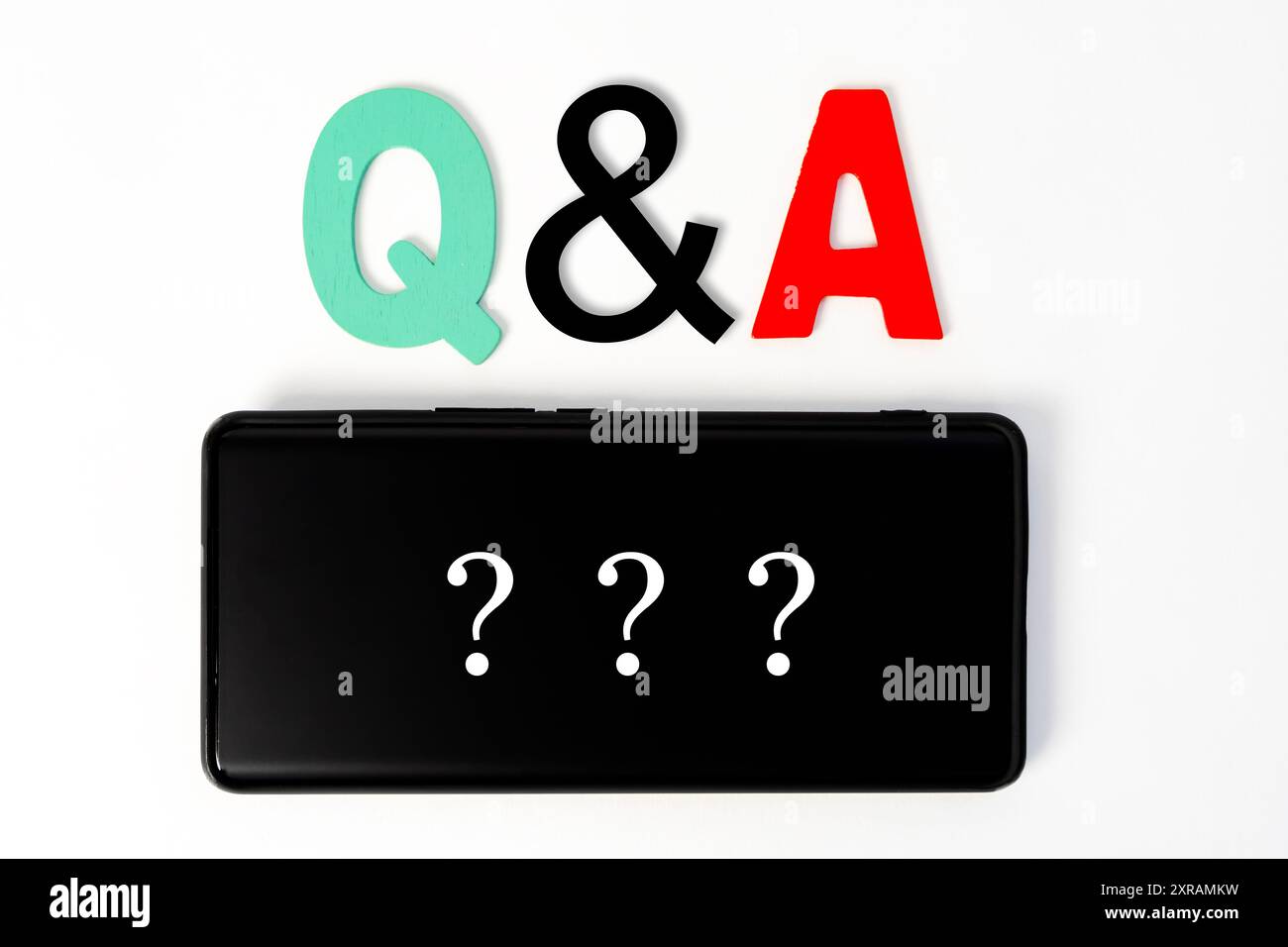 Questions and Answers Q&A session concept with hands holding modern ...