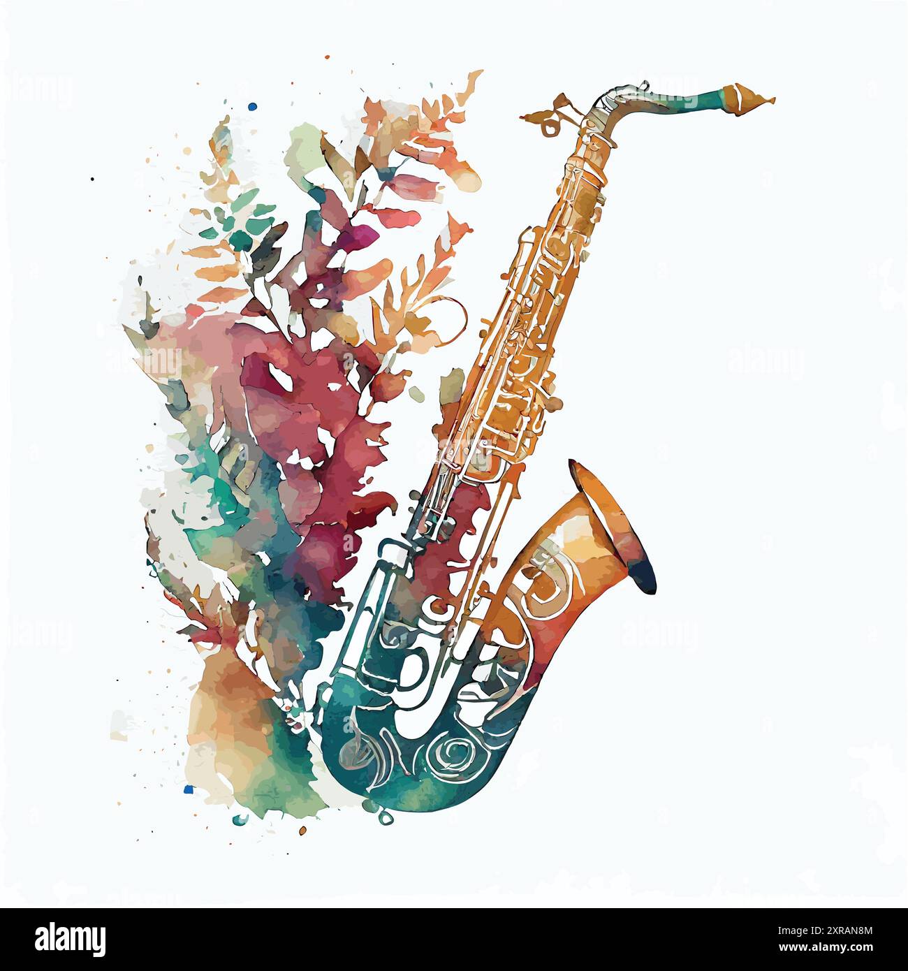 ornamental vector watercolor illustration of saxophone Stock Vector ...