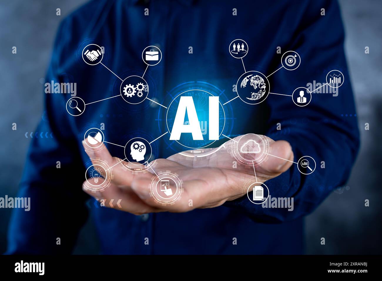 Businessman using technology AI for working tools. Chat bot Chat with ...