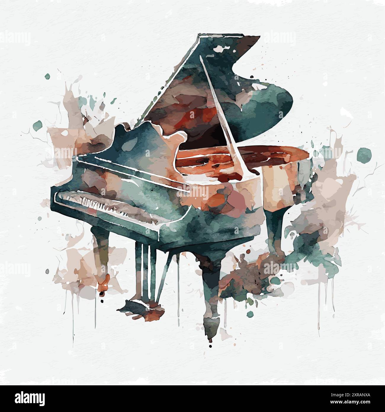 ornamental vector watercolor illustration of piano Stock Vector Image ...