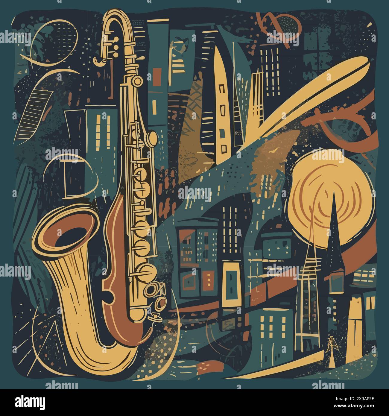Colorful, abstract, vector illustration of jazz instruments coming ...