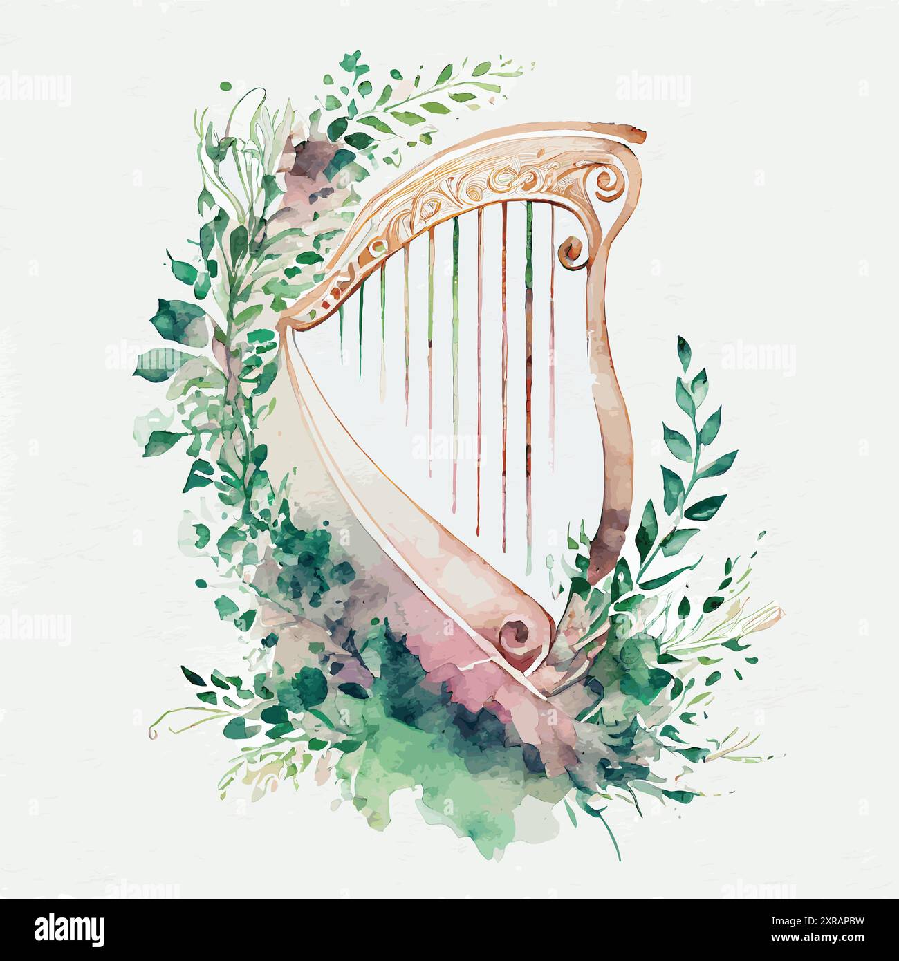 ornamental vector watercolor illustration of harp Stock Vector Image & Art - Alamy