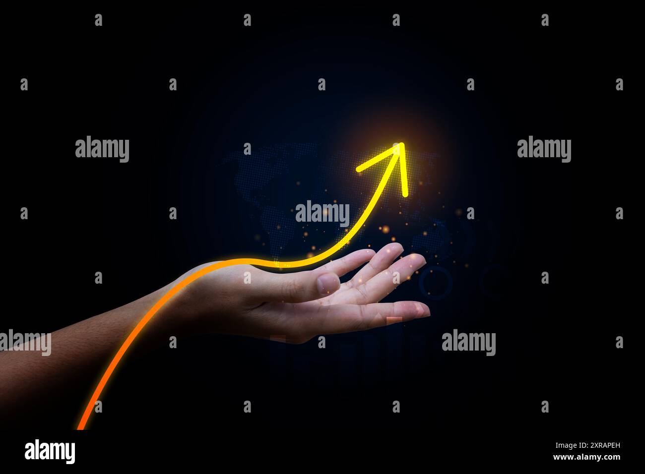 Hand pointing growth arrow success business target background of up ...