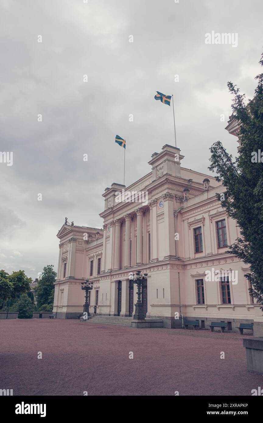 Lund university building Universitetshuset with Swedish flags on ...