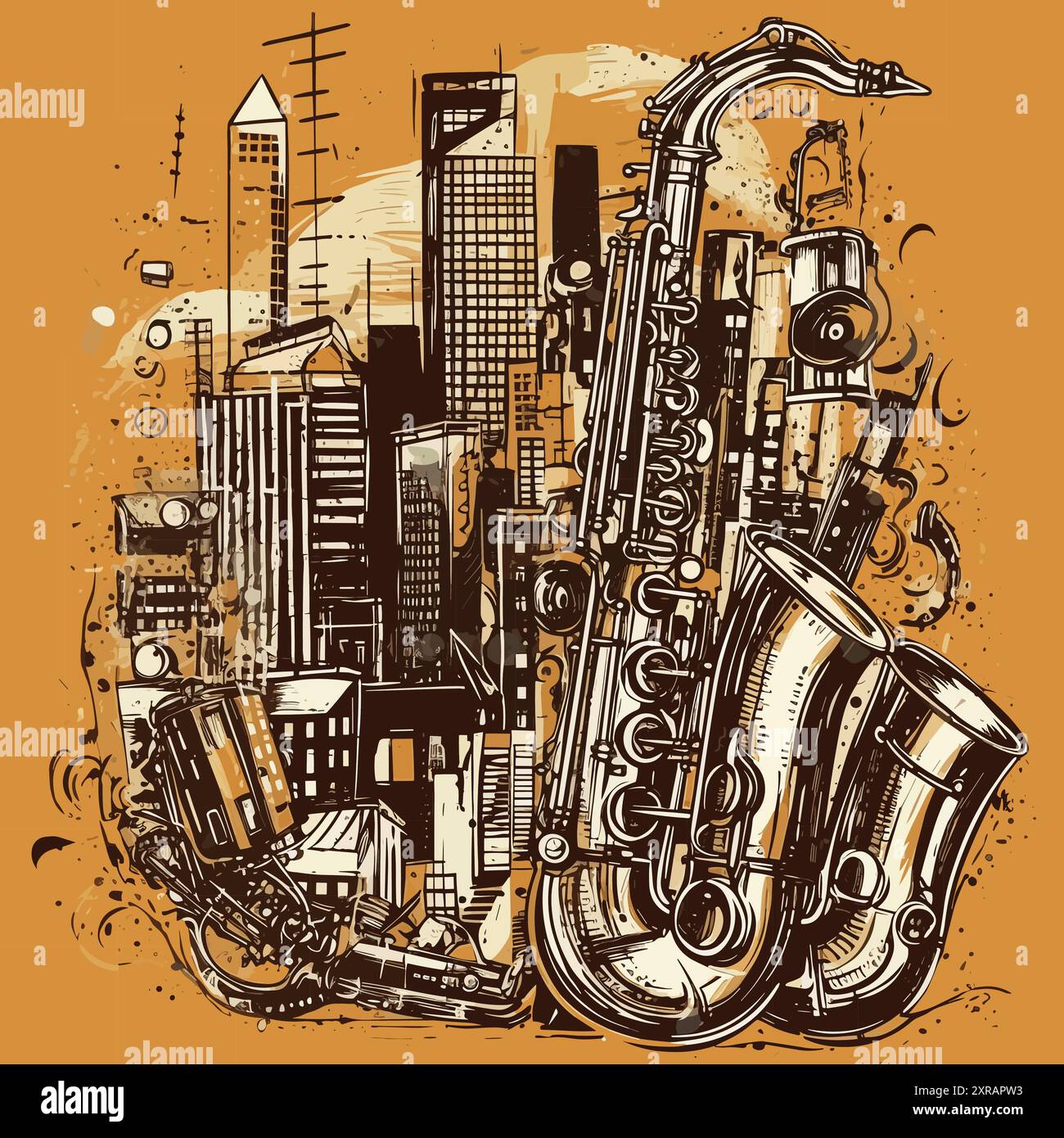Colorful, abstract, vector illustration of jazz instruments coming ...