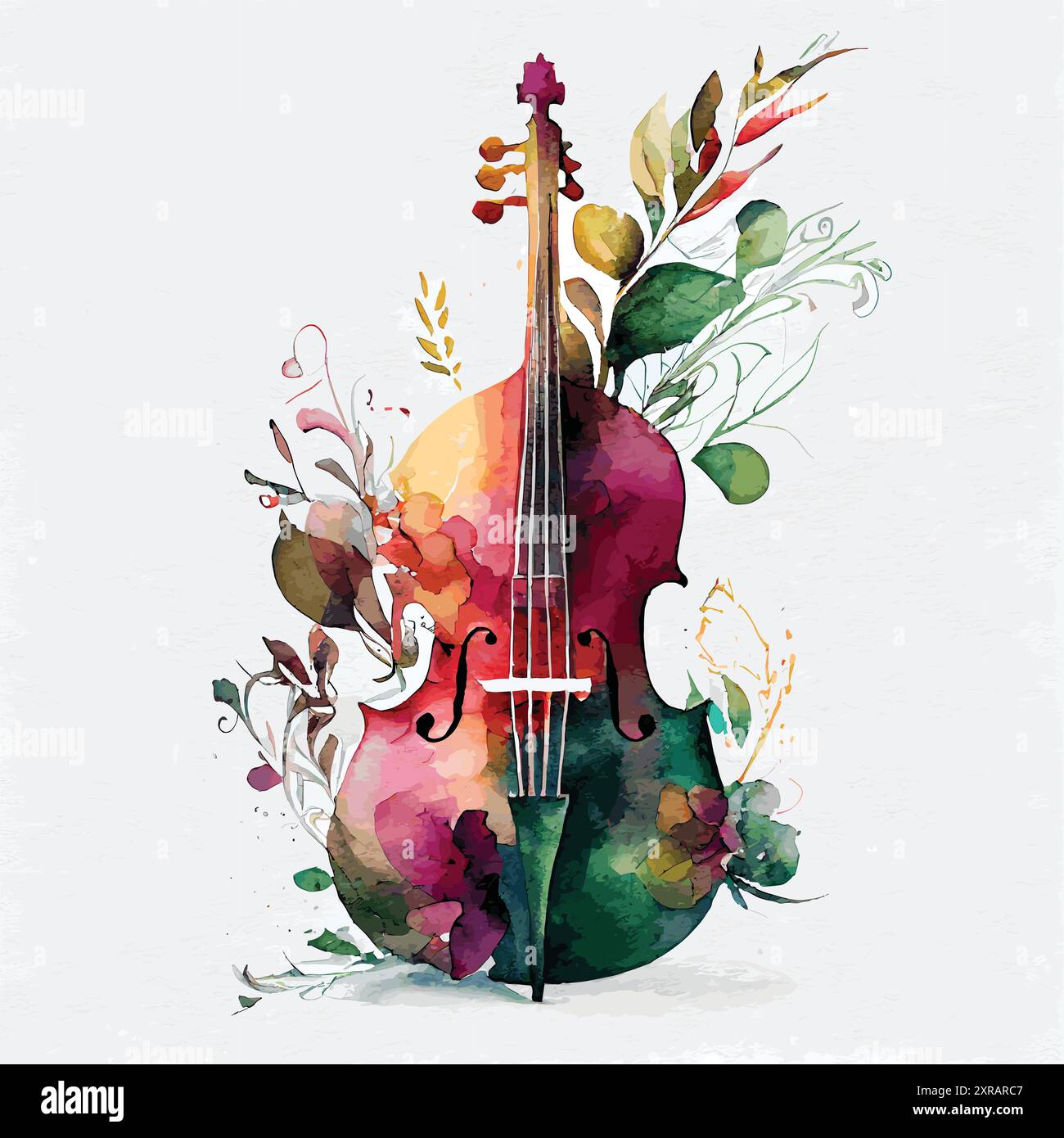ornamental vector watercolor illustration of double bass Stock Vector ...