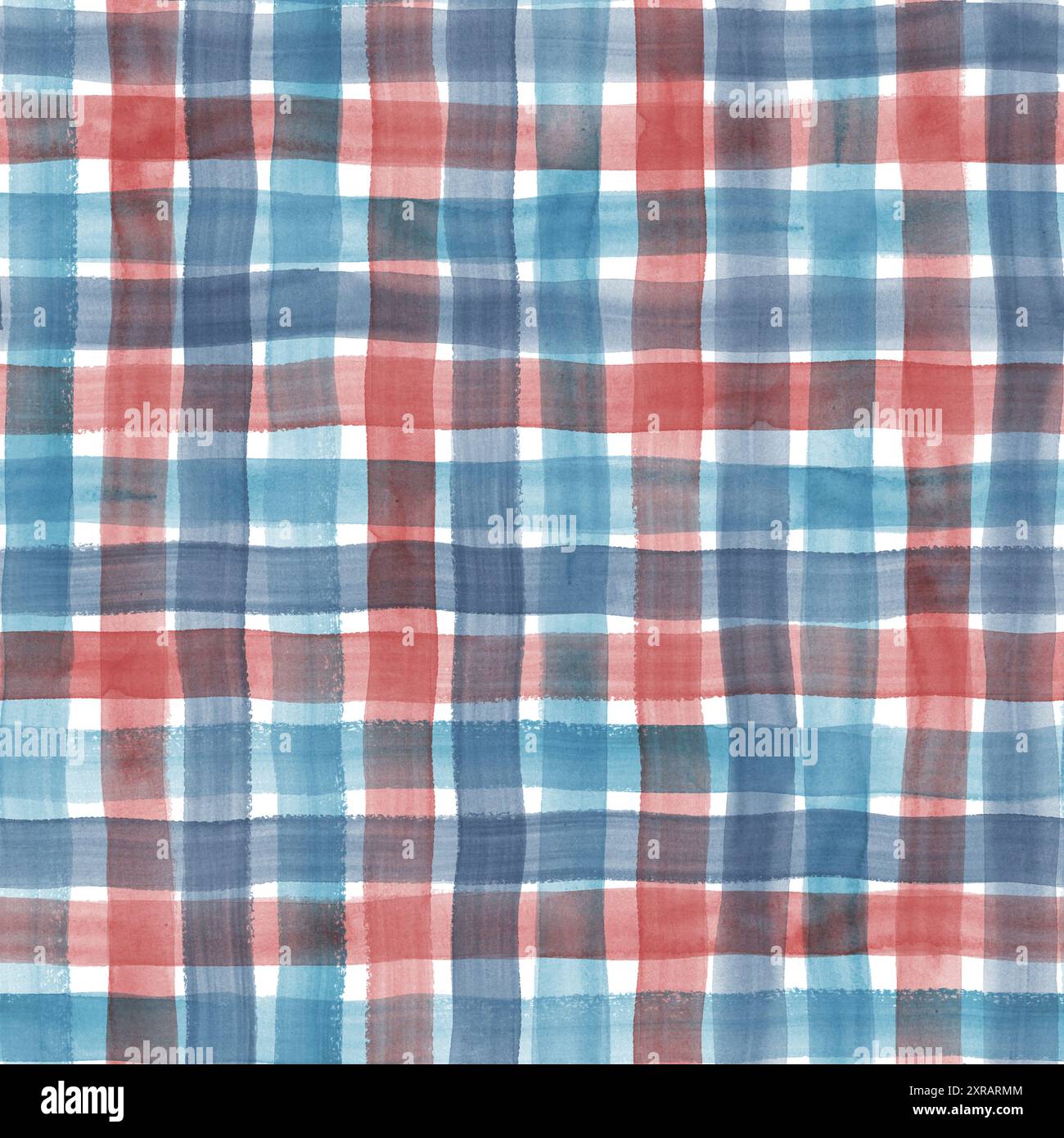 Watercolor stripe plaid gingham seamless pattern. Navy blue, teal, red ...