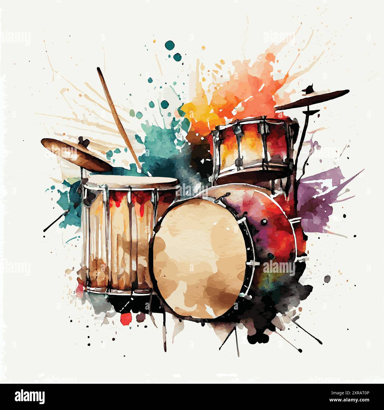 ornamental vector watercolor illustration of drums Stock Vector Image ...