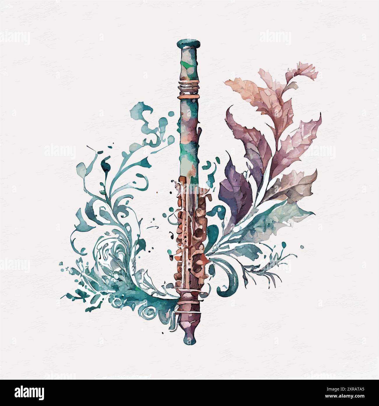 ornamental vector watercolor illustration of flute Stock Vector Image ...