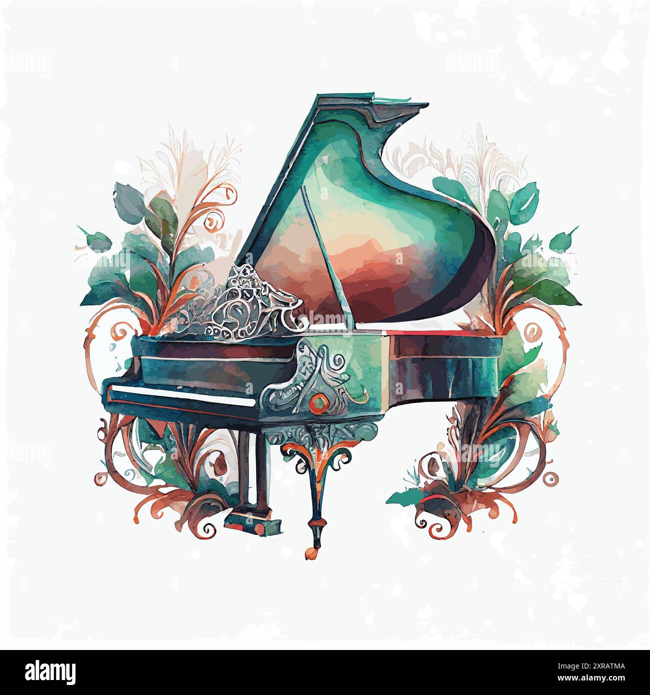 ornamental vector watercolor illustration of piano Stock Vector Image ...