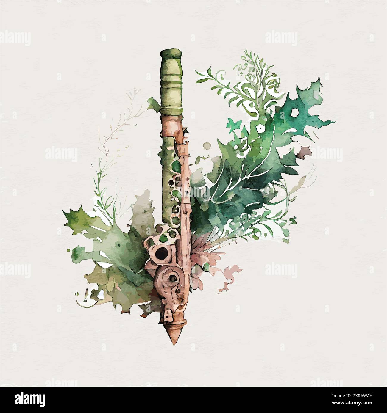 ornamental vector watercolor illustration of flute Stock Vector Image ...