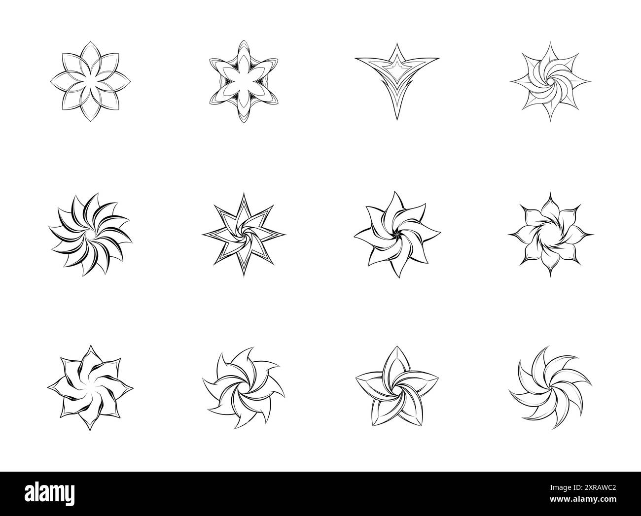 Y2k star shapes outline vector icon set. Simple abstract geometric ...