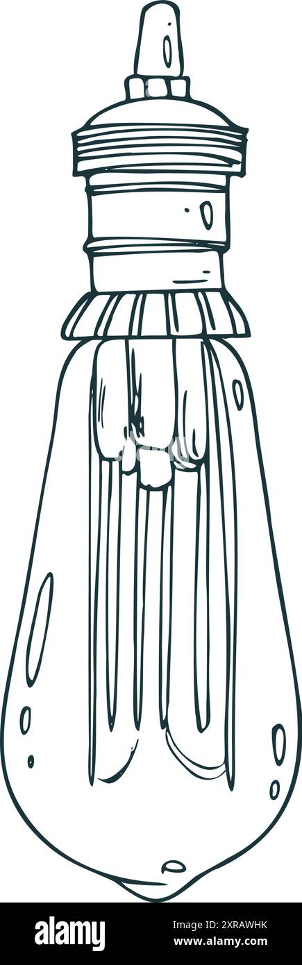 Edison glass lamp hanging on a cord glowing in the shape of a drop ...