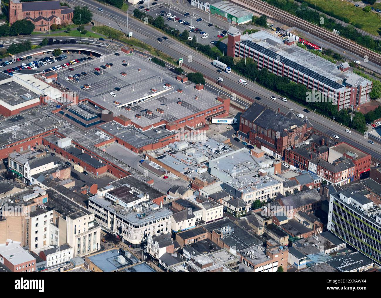 An aerial drone shot Middlesbrough town centre and retail district ...