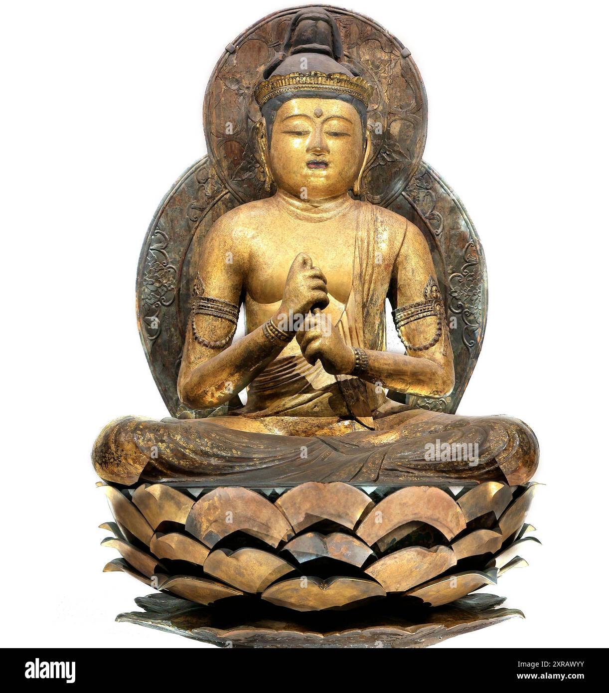 Buddhist statue Deity from ancient Japan in Temple Room, gold foil ...