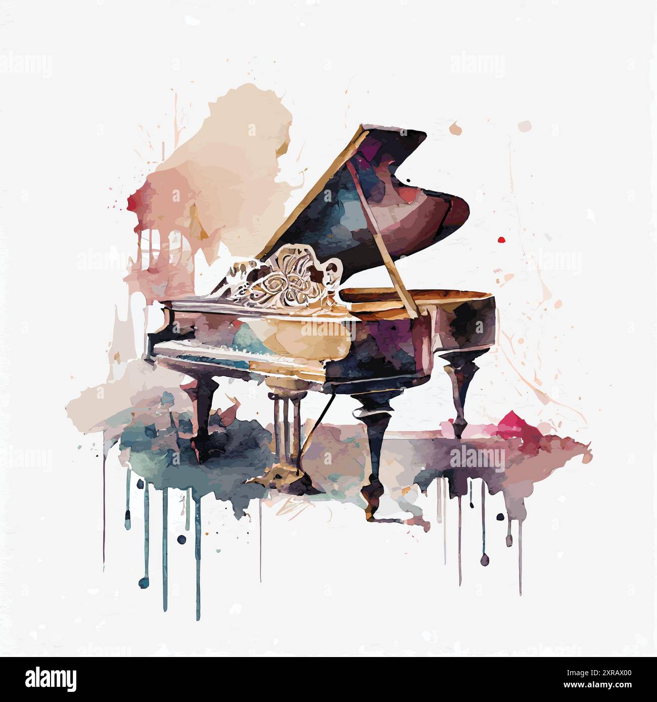 ornamental vector watercolor illustration of piano Stock Vector Image ...
