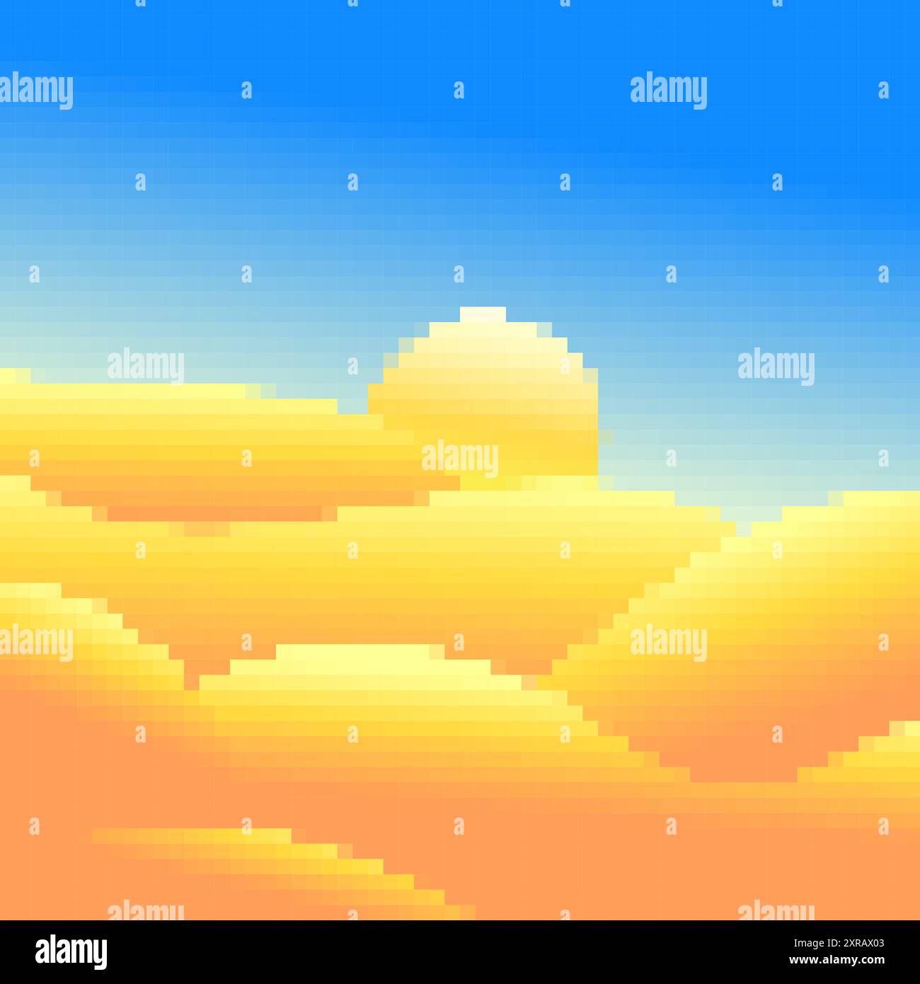Desert landscape in pixel art style. Sun over sand dunes in the style ...