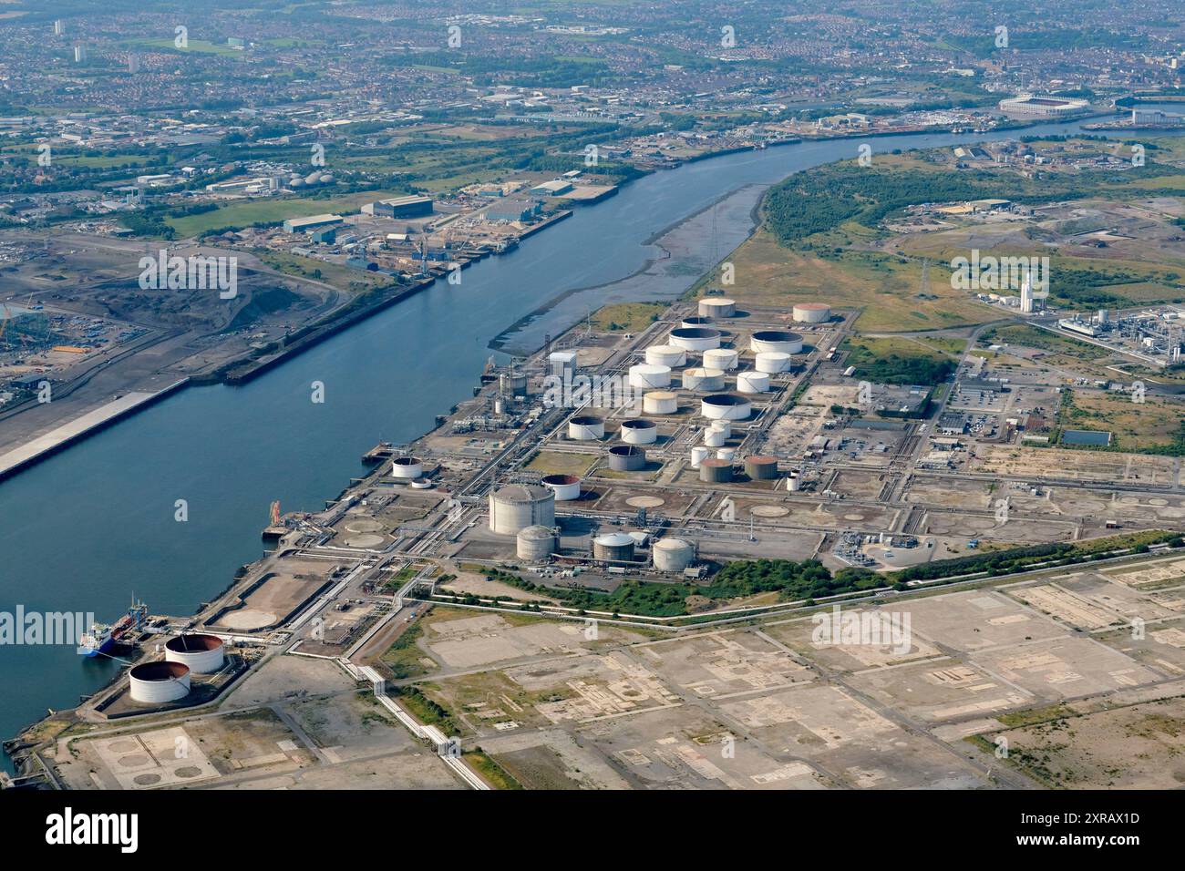 An aerial photo of the riverside, River Tees, Teeside, Middlesbrough ...