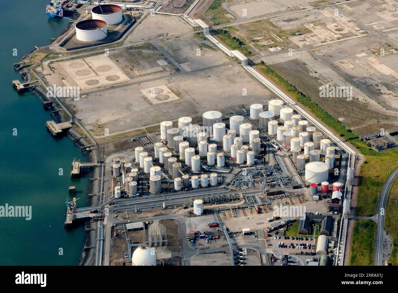 An aerial photo of the riverside, River Tees, Teeside, Middlesbrough ...