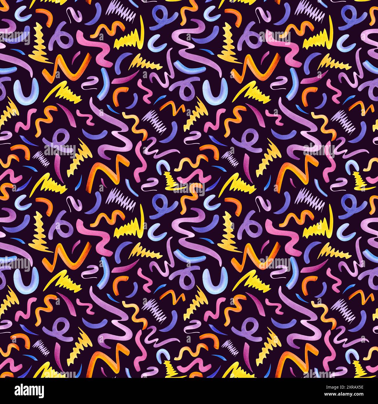 Line doodle. Seamless pattern of multicolored brush strokes. Simple shapes. Curls design ...