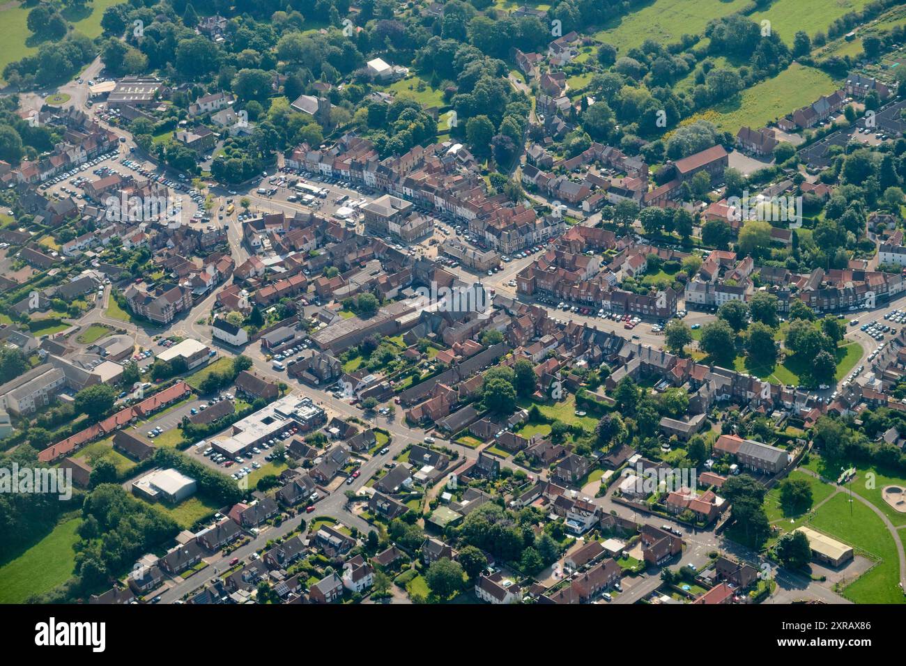 An aerial drone shot of Stokesley town centre, Hambleton district ...