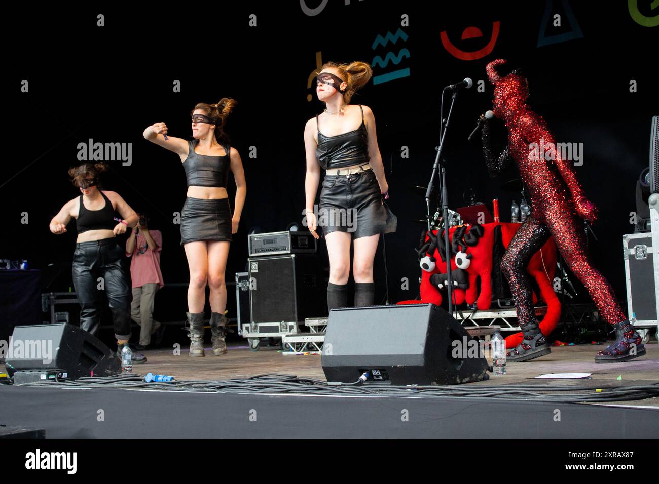 Lynks perform wearing masks on stage at Green Man festival 2021 Stock ...