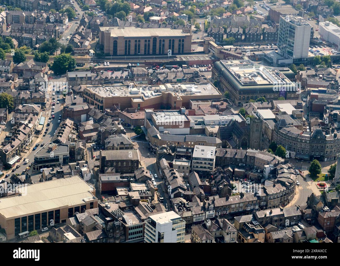 An aerial drone shot of Harrogate town centre and shopping area, North ...