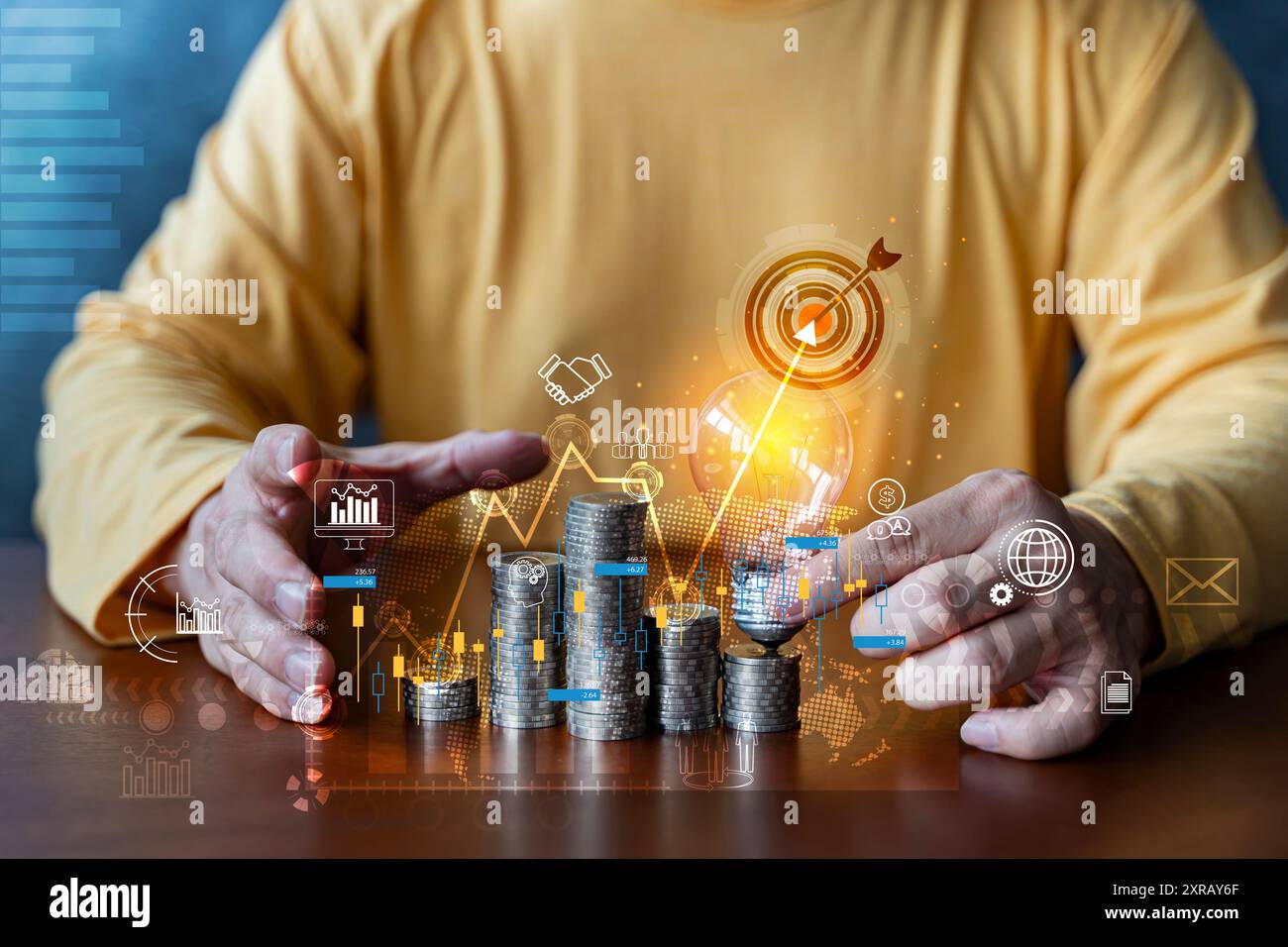 Business growth, progress or success concept. Businessman showing ... Business growth, progress or success concept. Businessman showing ...