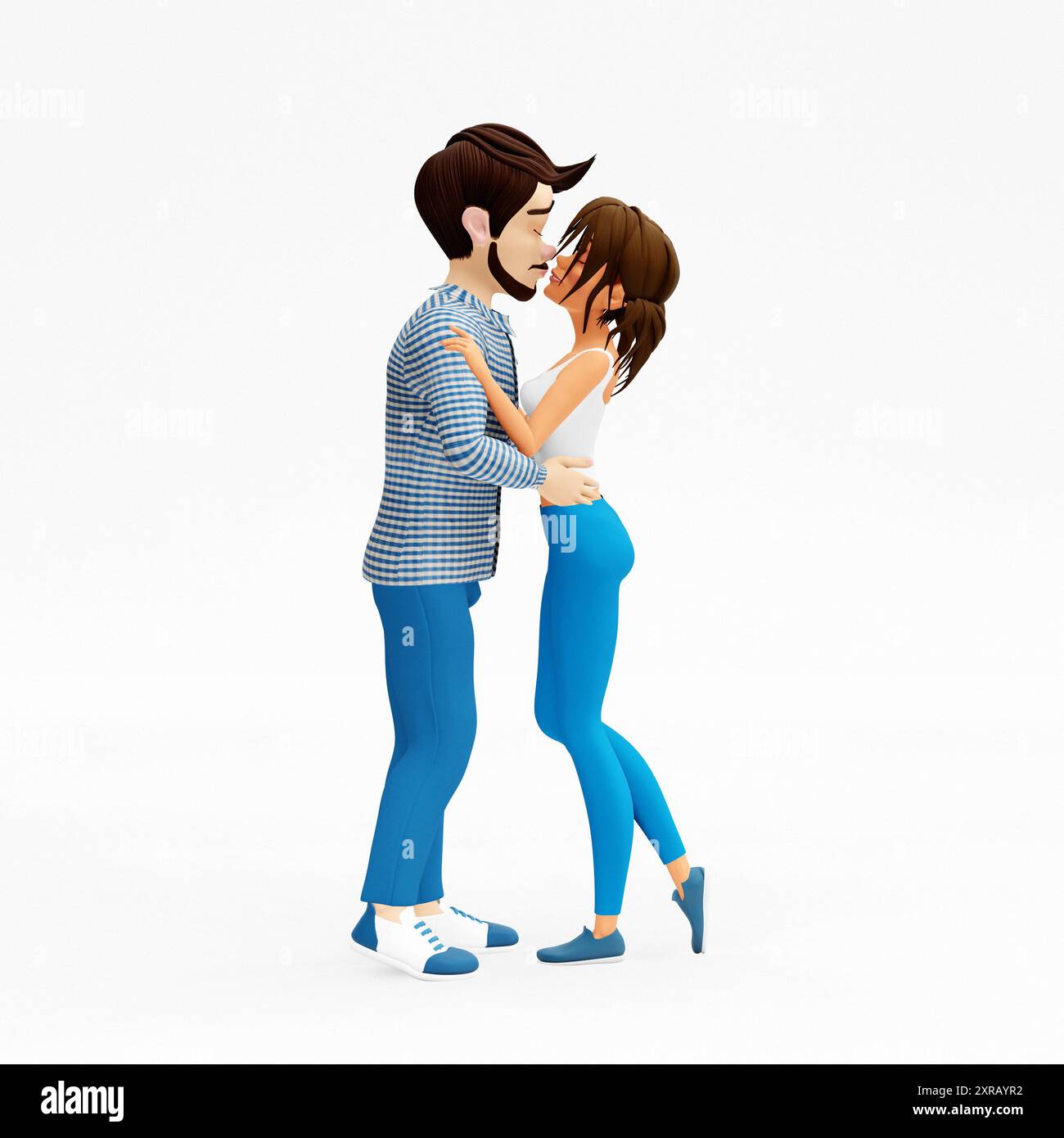 Cartoon young couple in love hugging. Offline dating and folling love concept. 3d render Stock ...