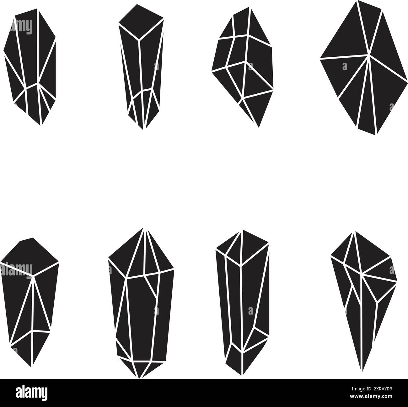 Crystal silhouette icons Sign kit of gemstone. Mineral pictogram ...