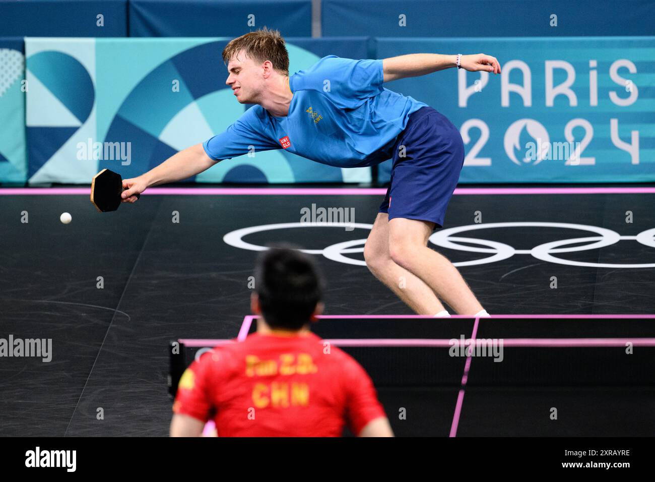 Truls Möregårdh of, Sweden. , . in the men's team table tennis final ...