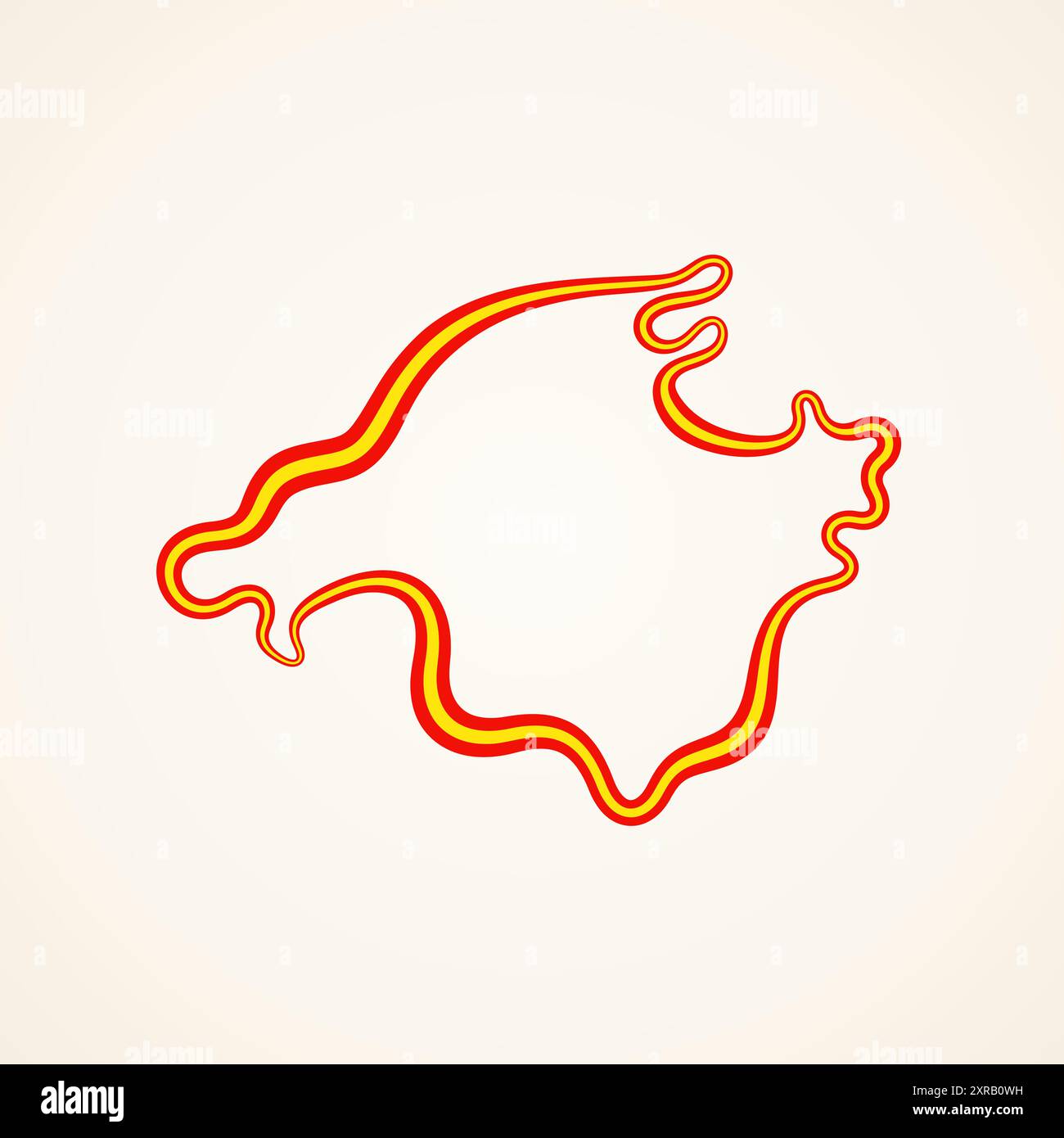 Outline map of Mallorca marked with ribbon in colors from the flag ...