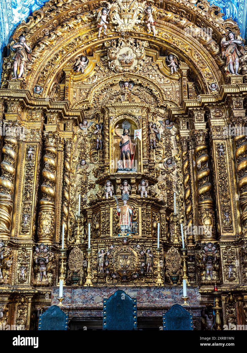 Main altar of Igreja de Sao Lourenco church in Almancil, Portugal, with ...