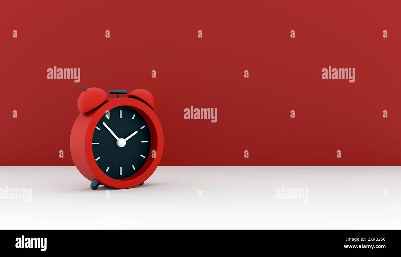 Minimalist Red Alarm Clock on Colorful Background. 3D illustration ...