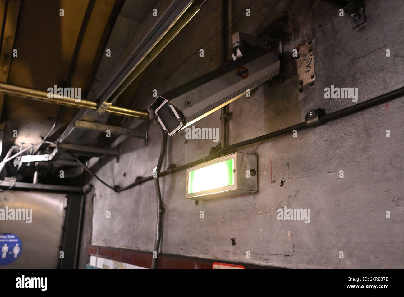 A CCTV security camera in a disused tunnel at Holborn Tube Station ...