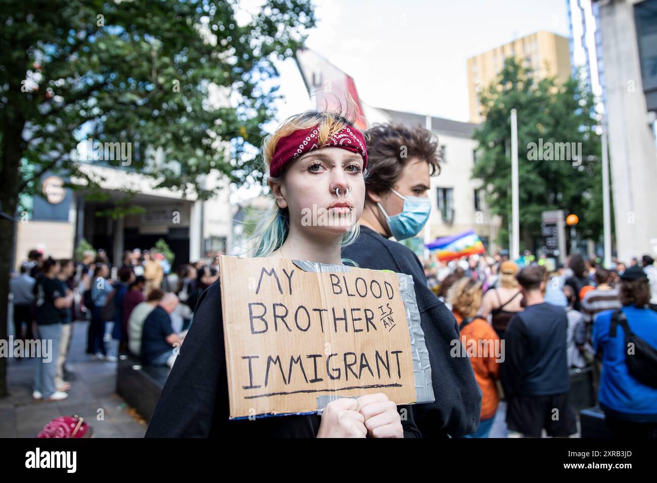 Cardiff, Wales, UK. 9th July, 2024. Protesters hold messages during an ...