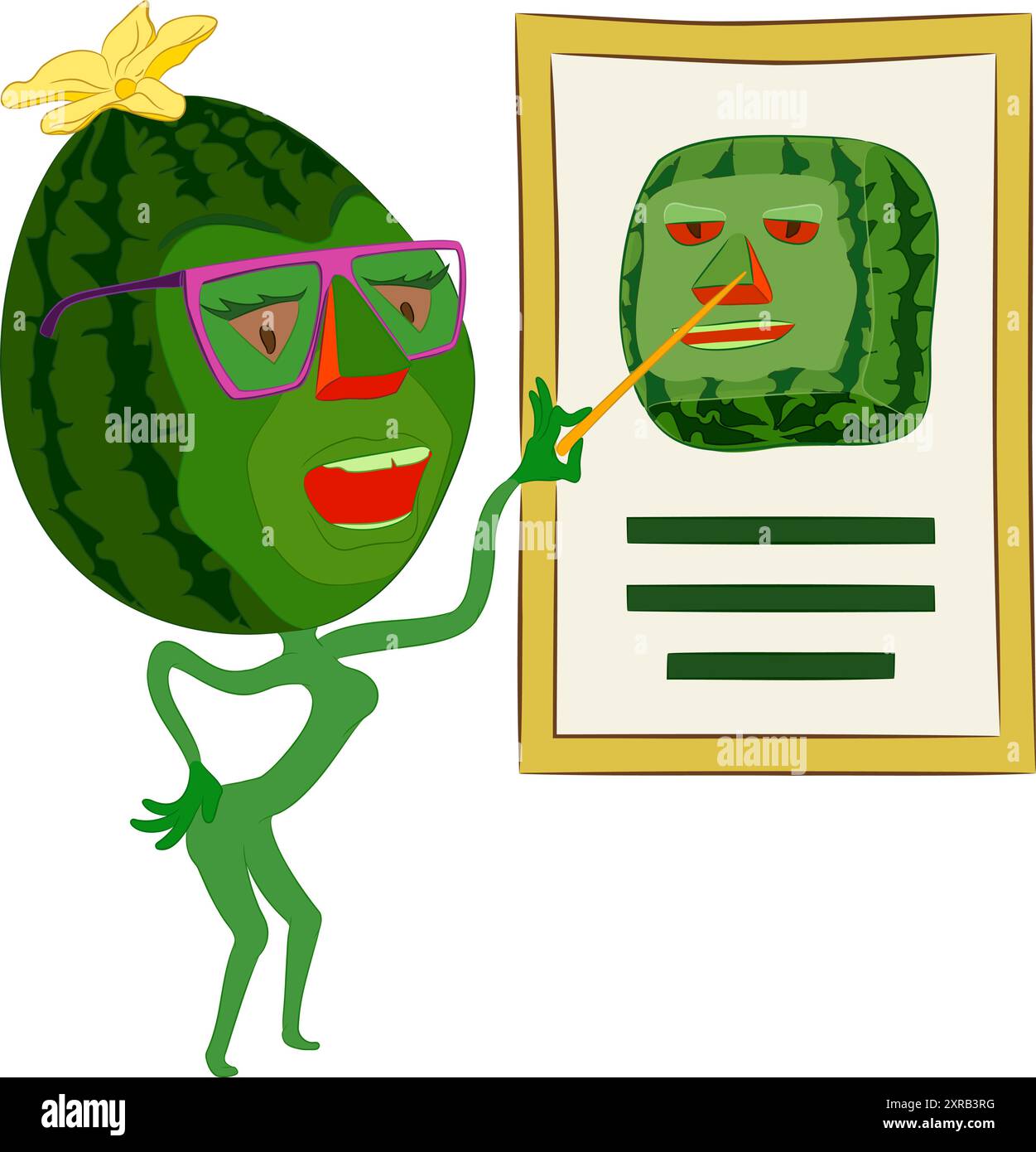 Cartoon watermelon with glasses holding pointer in his hand. Vector ...
