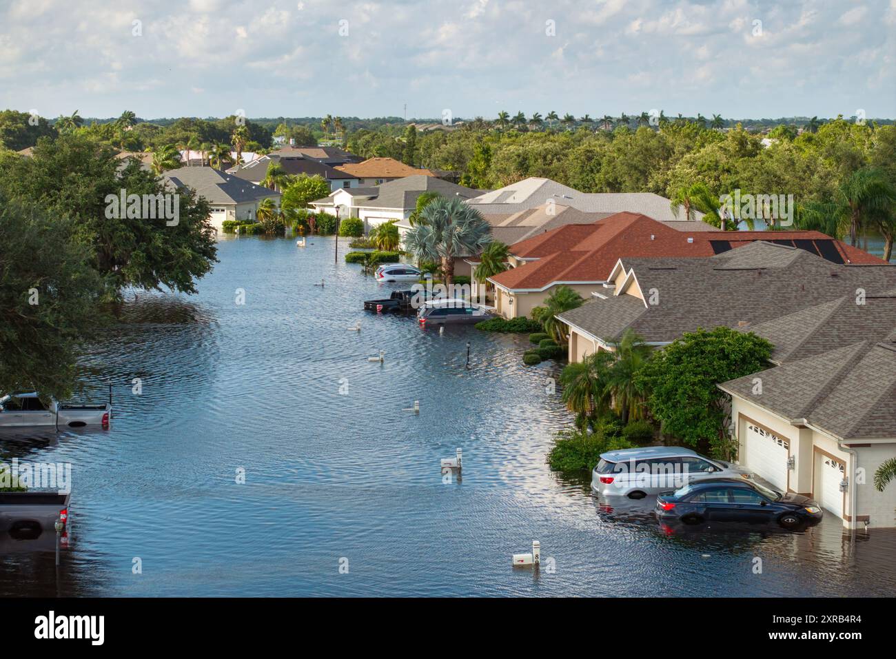 Flooded cars and houses from hurricane Debby rainfall water in Laurel ...